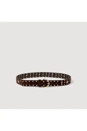 Sandro Suede Belt With Rivets - Natural