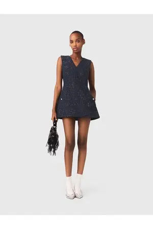 Maje Cotton Tweed Playsuit With Rhinestone Embellishments - Black