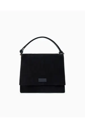 Giorgio Armani Suede And Calfskin Messenger Bag - Black