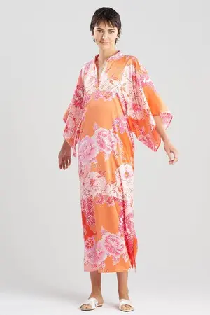 Natori Printed Satin Mandarin Butterfly Caftan