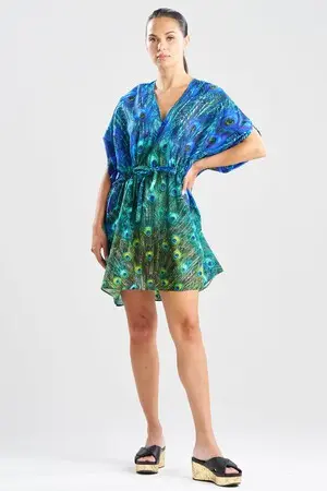 Natori Peacock Cotton Voile Short Caftan