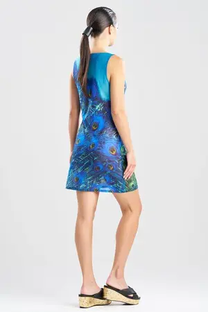 Natori Peacock Print Mesh Mini Dress