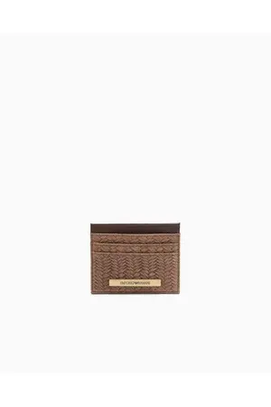 Emporio Armani Asv Embossed Suede Card Holder - Brown