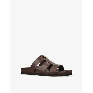 Valentino Garavani Studshield Vlogo Leather Flat Sandals - Dark Brown