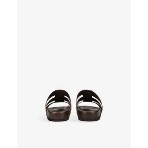 Valentino Garavani Studshield Vlogo Leather Flat Sandals - Dark Brown