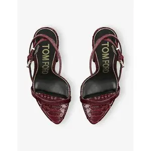 TOM FORD Padlock 105 Leather Heeled Sandals - Red/dark