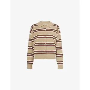 ADANOLA Collared Striped Knitted Cardigan