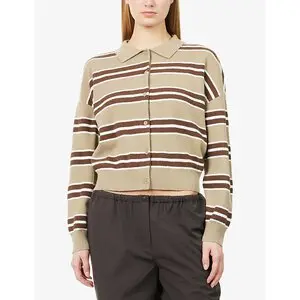 ADANOLA Collared Striped Knitted Cardigan