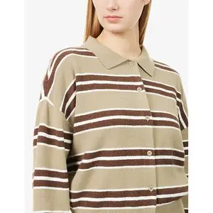 ADANOLA Collared Striped Knitted Cardigan