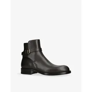 THE ROW Nobilis Buckle Leather Ankle Boots - Dark Brown