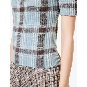 Acne Studios Check-print Ribbed Stretch-wool Blend Top