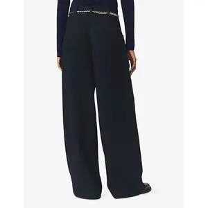 Maje Wide-leg Tweed Trousers With Chain Belt