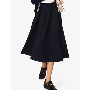 Maje Pleated Elasticated-waist Wool-blend Midi Skirt
