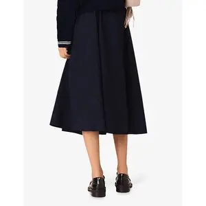 Maje Pleated Elasticated-waist Wool-blend Midi Skirt