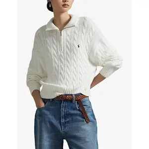 Polo Ralph Lauren Funnel-neck Cable-knit Cotton Jumper - White