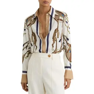 REISS Ellis Tassel Printed Shirt - Ivory/brown