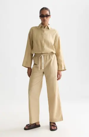 Scotch & Soda Cotton & Linen Drawstring Wide-leg Pants