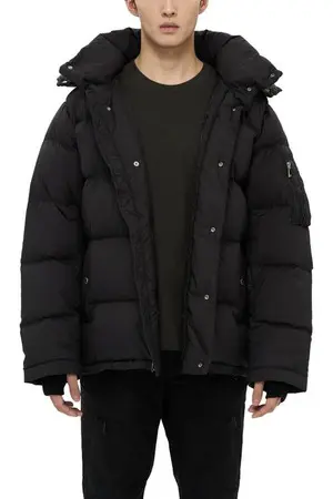 ALPHA STYLE Detachable Hood Puffer - Black