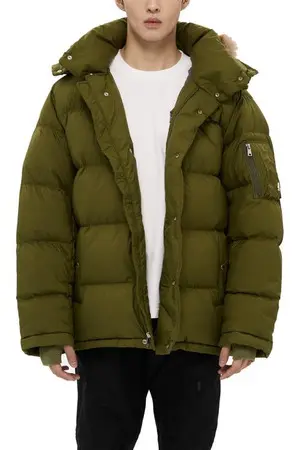 ALPHA STYLE Detachable Hood Puffer - Green