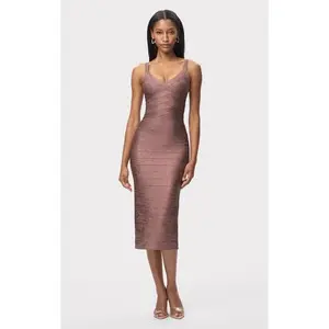 Herve Leger Indi Foil Print Bandage Dress - Biscotti