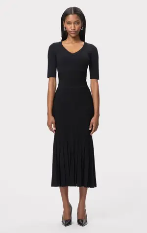 Herve Leger Demi Fit & Flare Rib Knit Midi Dress