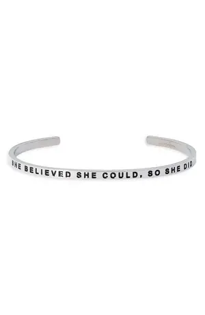 MANTRABAND Mantra "she Believed She Could" Adjustable Stainless Steel Cuff Bracelet - Silver