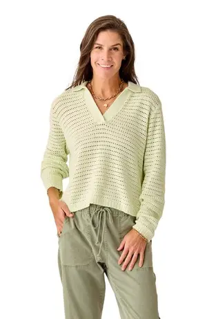 Carve Designs Morgan Polo Sweater Honeydew