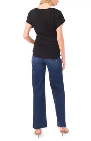 Halogen Shirred Dolman Short Sleeve Ponte Top - Rich Black
