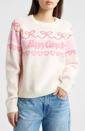 HAPPY CAMP3R Ribbed Knit Bow Sweater - Cream
