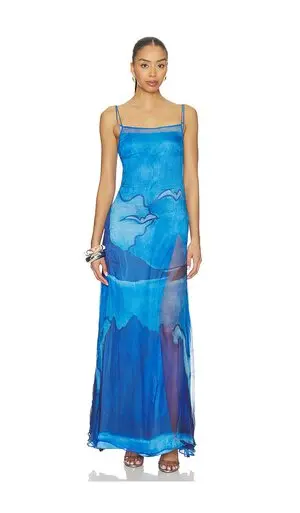 DONDE ESTEBAN Es Vedra Long Silk Dress - Blue