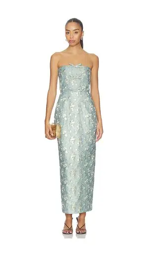 V. CHAPMAN Strapless Floral Brocade Maxi Dress - Slate