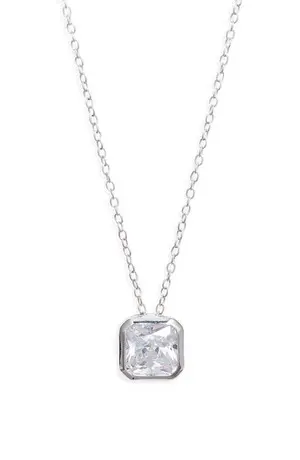 Nordstrom Cushion Cut Cubic Zirconia Pendant Necklace - Clear- Platinum Plated