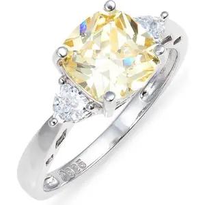 Nordstrom Cushion Cut Cubic Zirconia Three-stone Ring - Clear- Yellow- Platinum Plated