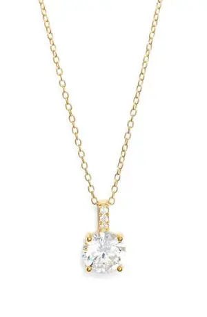 Nordstrom Round Cubic Zirconia Pendant Necklace - Clear- 14k Gold Plated