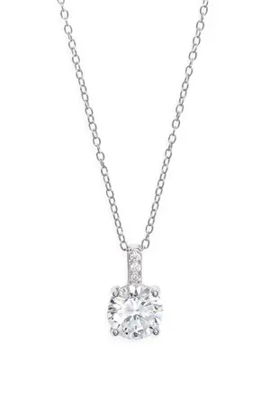 Nordstrom Round Cubic Zirconia Pendant Necklace - Clear- Platinum Plated