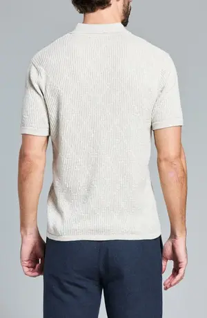 Billy Reid Diamond Stitch Polo Sweater - Light Grey Heather