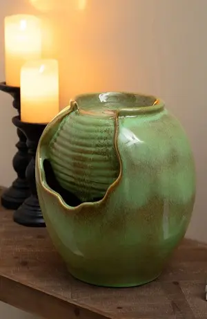 GLITZHOME Ceramic Sage Pot Table Fountain With Pump