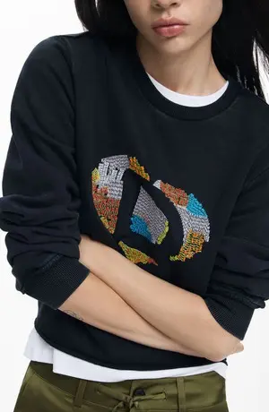 Desigual Heart Embroidered Graphic Sweatshirt - Black