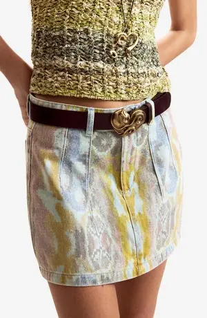 Desigual Abstract Print Nonstretch Denim Miniskirt
