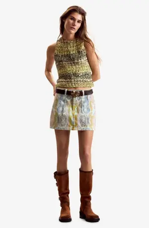 Desigual Abstract Print Nonstretch Denim Miniskirt