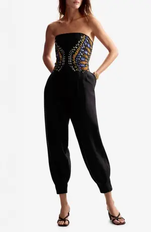 Desigual Mixed Media Strapless Jumpsuit - Black