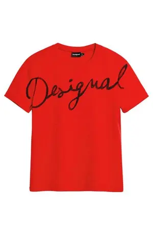 Desigual Logo Graphic Cotton T-shirt - Red