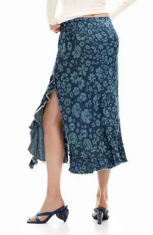 Desigual Floral Print Midi Skirt