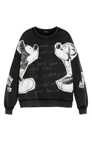 Desigual Mickey & Minnie Mouse Patch Distressed French Terry Sweatshirt