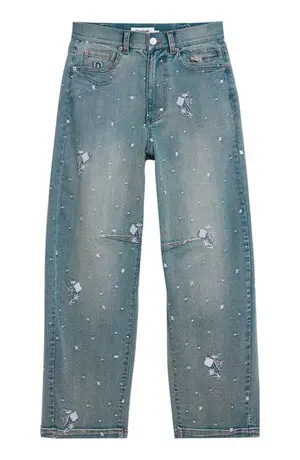 Desigual Floral Embroidery Barrel Leg Jeans - Medium Blue