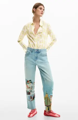 Desigual Graphic Print Ankle Taper Jeans