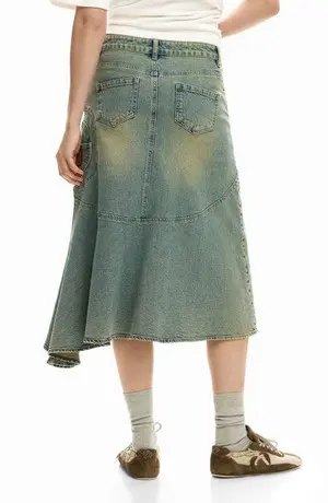 Desigual Asymmetric A-line Denim Skirt - Blue