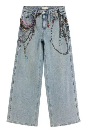 Desigual Chain Embellished Wide-leg Jeans