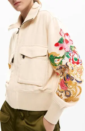Desigual Embroidered Sleeve Jacket