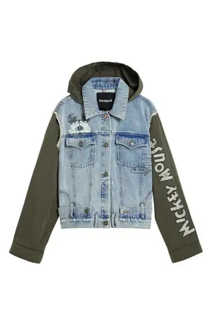Desigual Mickey Mouse Embroidered Denim Hooded Jacket - Medium Blue